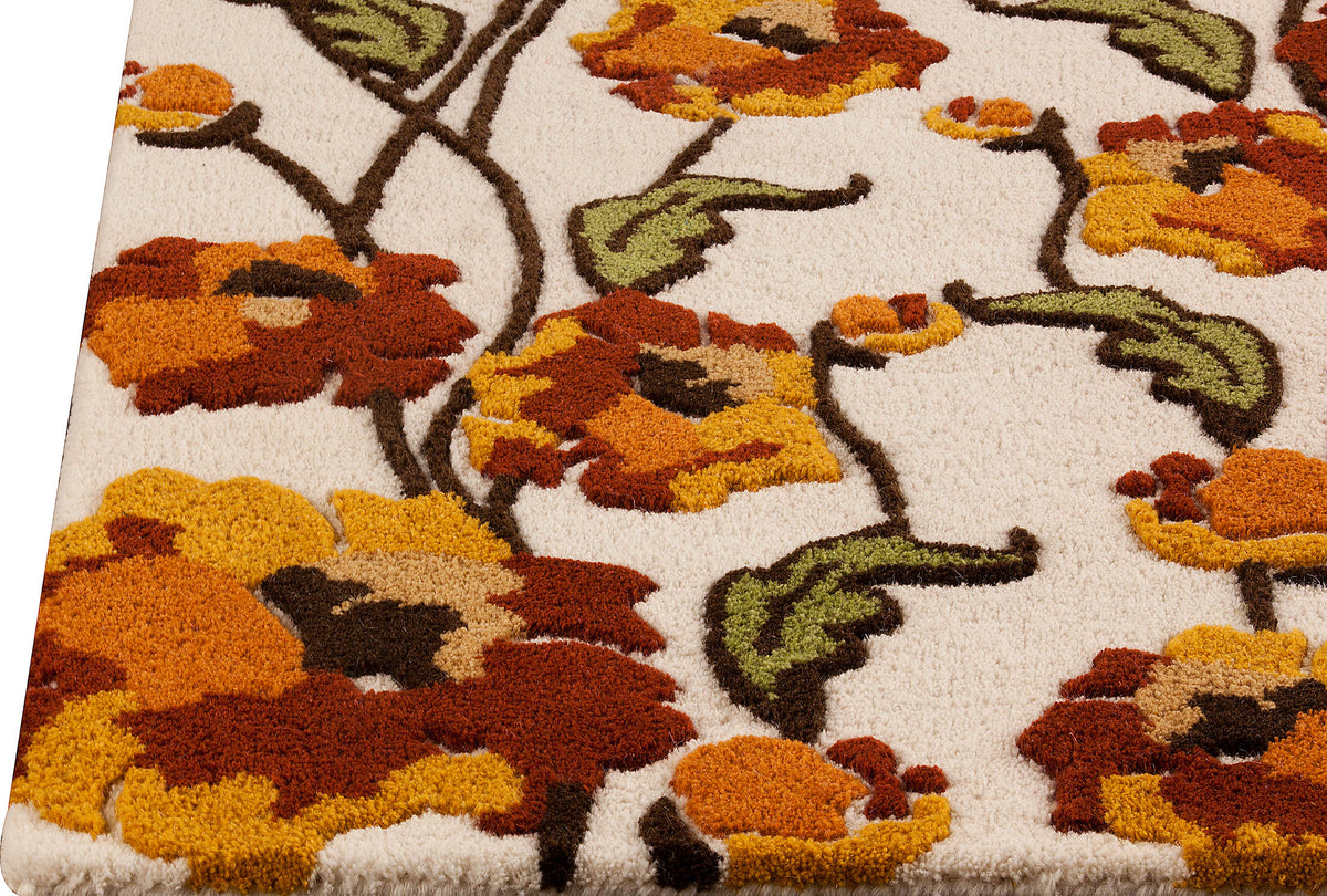 Hand-Tufted Floral Milano Fiore White/Rust Area Rug Carpet