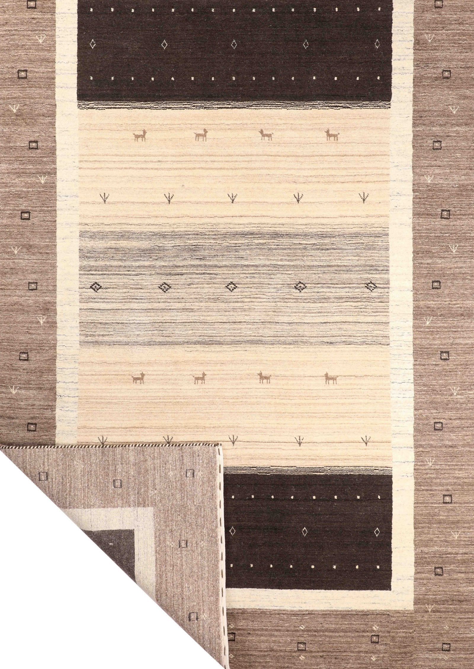 Traditional Lori Buff Natural Ornate Border Brown Rug Carpet