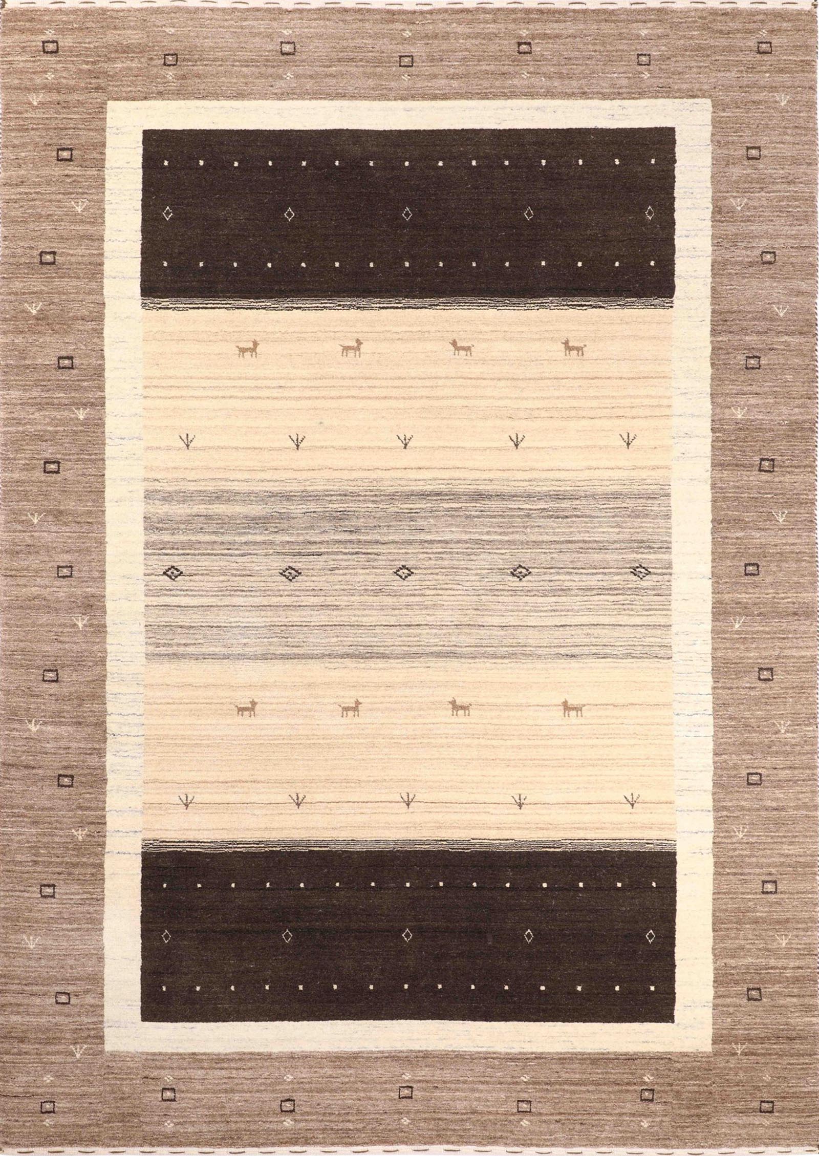 Traditional Lori Buff Natural Ornate Border Brown Rug Carpet